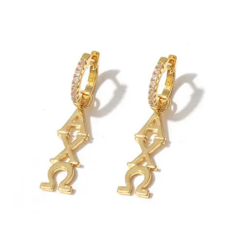 COLOR SHOUT Alpha Chi Omega Greek Letter Huggie Earrings - Yellow Gold