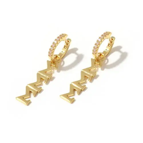 COLOR SHOUT Sigma Sigma Sigma Greek Letter Huggie Charm Earrings - Yellow Gold