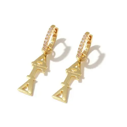 COLOR SHOUT Alpha Gamma Delta Greek Letter Huggie Earrings - Yellow Gold