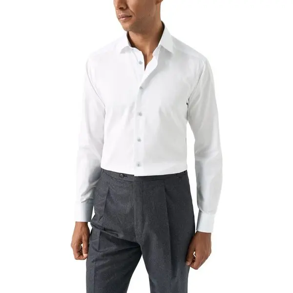 Eton Slim Fit Solid With Floral Detail Signature Twill Button-up Shirt