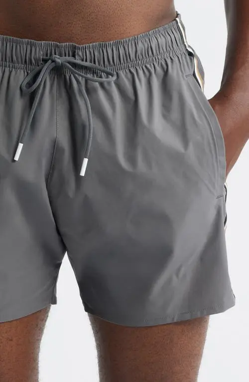BOSS Side Stripe Swim Trunks - Open Grey