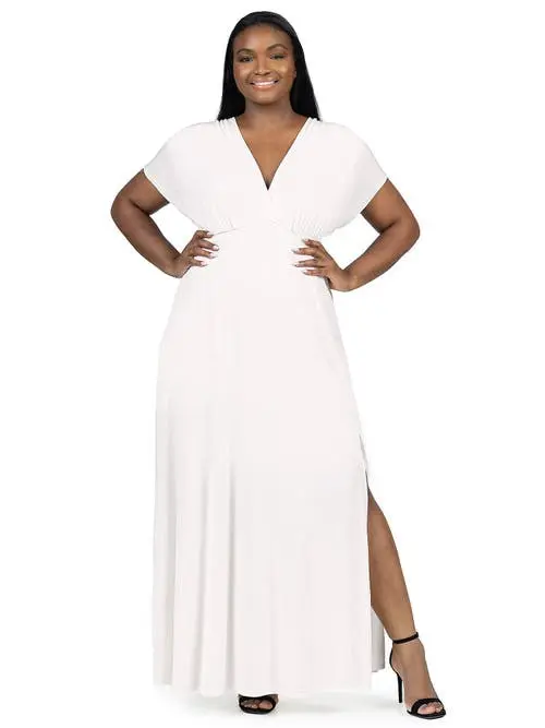 24SEVEN COMFORT APPAREL Flutter Sleeve Metallic Knit Maxi Dress - Ivory