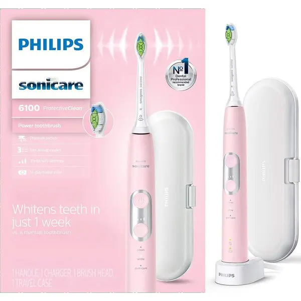 PHILIPS SONICARE Protectiveclean 6100 Electric Toothbrush Pink Case - Pastel Pink