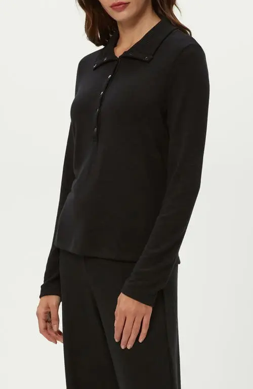 Michael Stars Issa Long Sleeve Snap Placket Polo - Black