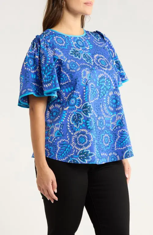 SUGARLIPS Kenner Printed Flutter Sleeve Top