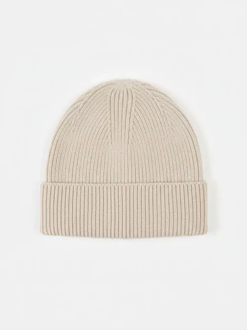 Gobi Cashmere Ribbed Beanie - Beige