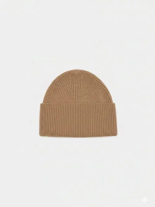 Gobi Cashmere Ribbed Chunky Beanie - Taupe