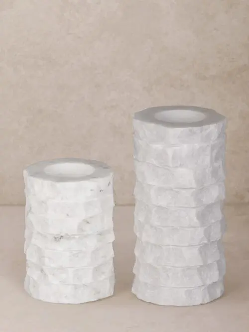 GAURI KOHLI Flores Marble Taper Candle Holder - Ivory White