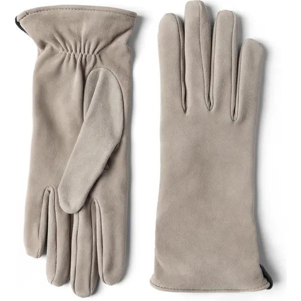 Brunello Cucinelli Suede Gloves With Monili - Beige