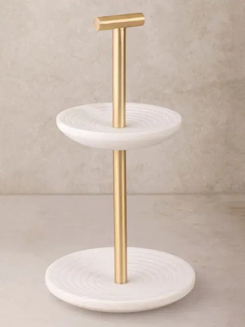 GAURI KOHLI Regalia Tiered Marble Jewelry Stand - Ivory White