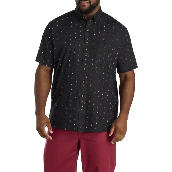 HARBOR BAY BY DXL Big & Tall Easy-care Micro Print Sport Shirt - Black