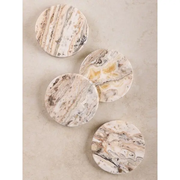 GAURI KOHLI Tasmania Brown Onyx Coasters - Beige