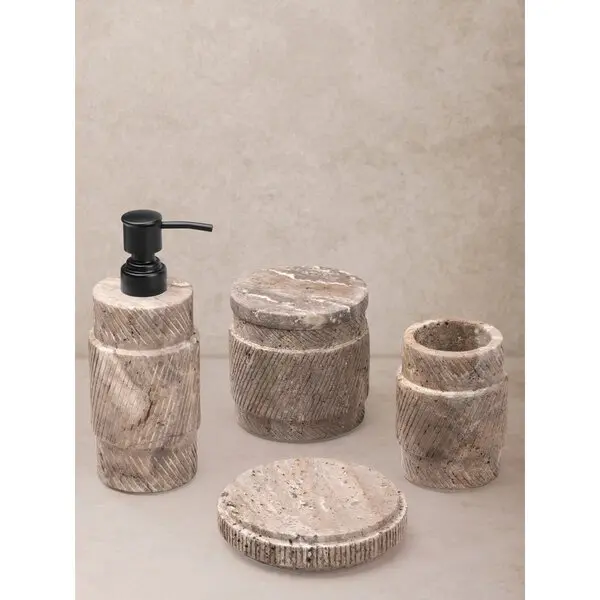 GAURI KOHLI Tallinn Gray Travertine Bath Accessories - Brown