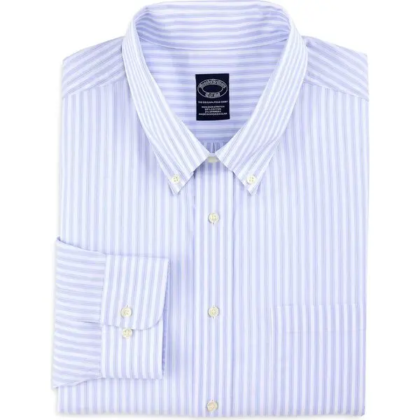 Brooks Brothers Big & Tall Non-iron Grounded Striped Dress Shirt - Blue