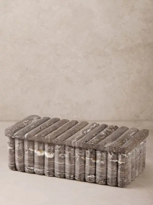GAURI KOHLI Cuba Decorative Box - Fossil Gray Travertine