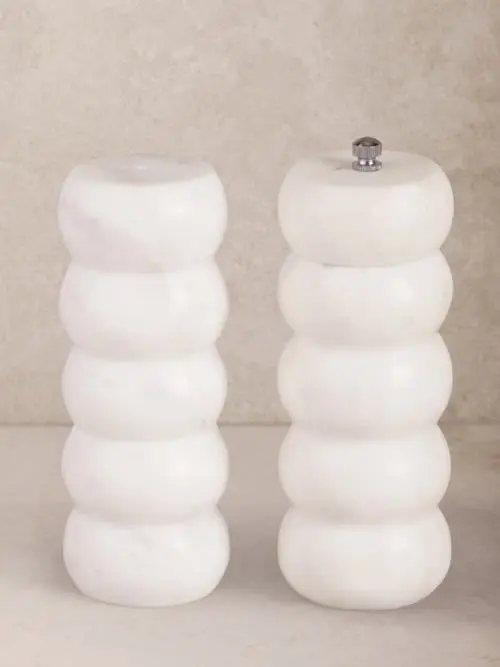 GAURI KOHLI Quinto Marble Salt & Pepper Setlarge - Ivory White