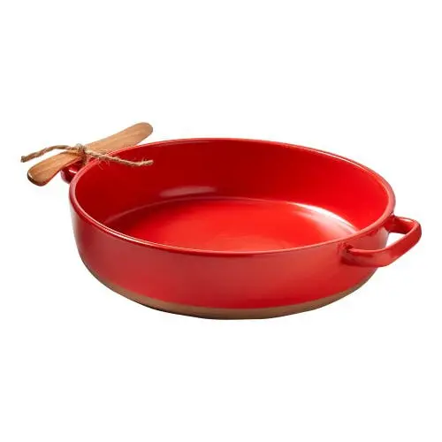 TAG Brie Baker Spreader Set Of 2 Ceramic Baking Dishes - Red