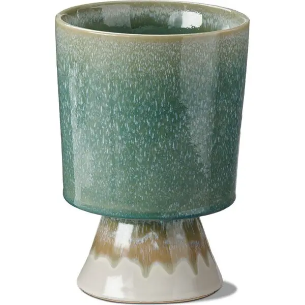 TAG Large Reactive Glazed Pedestal Planter For 6 Inch Pot - Green