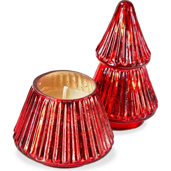 TAG Portobello Glass Tree Candle Sculpted Scented Christmas - Red
