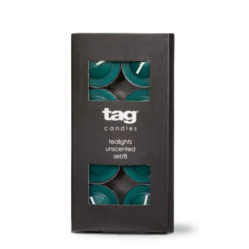 TAG Color Studio Dark Tealight Candles Set Of 8 Smokeless - Green
