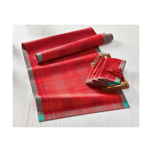 TAG Joyous Plaid Table Runner Multi Cotton Christmas Decor