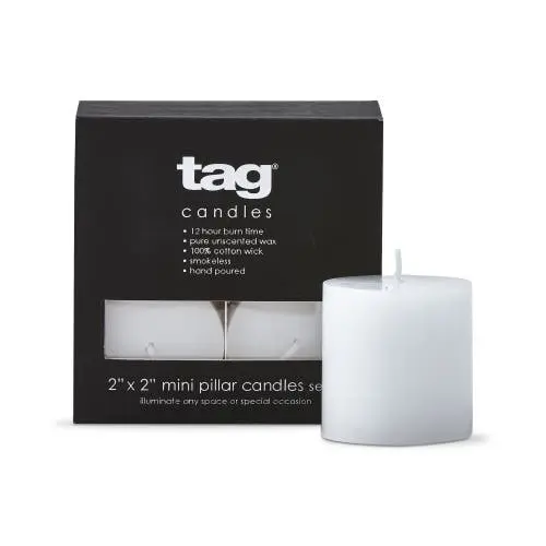 TAG Chapel Mini Pillar Candles Set Of 4 Unscented - White
