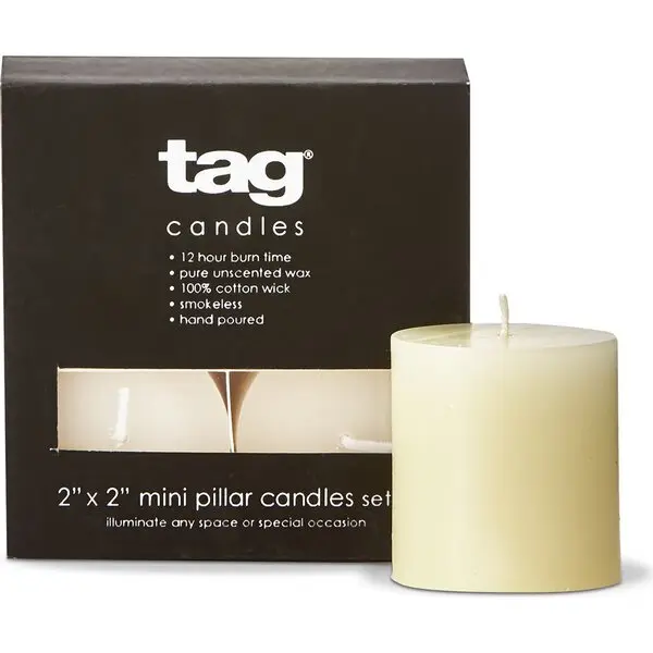 TAG Chapel Mini Pillar Ivory Candles Set Of 4 Unscented - Beige