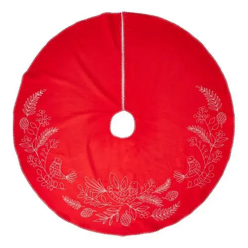 TAG Cotton Partridge Sprig Tree Skirt Christmas Decor - Red