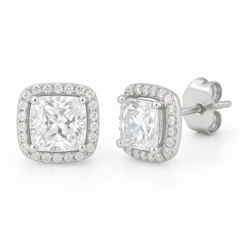 DONATELLO GIAN Sterling Square Halo Earrings - Silver