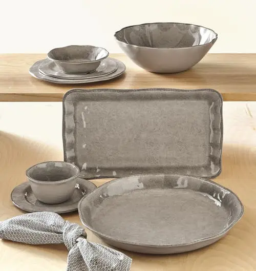 TAG Veranda Cracked Glazed Wavy Edge Melamine Serving Bowl Grey