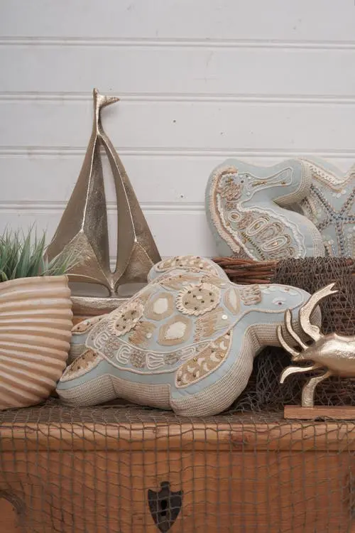 C&F HOME Beaded Sea Turtle Embellished Mini Accent Pillow 12" X 16