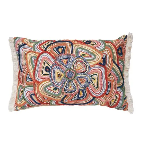 CAROL & FRANK Putnum Bohemian Chic Cotton Blend Lumbar Accent Pillow 14" X 22 - Red