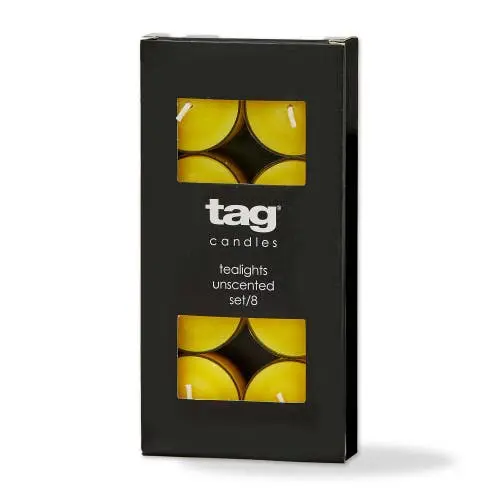 TAG Color Studio Tealight Candles Set Of 8 Smokeless Wax - Yellow
