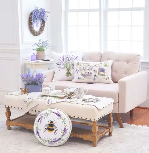 C&F HOME Lavender Bee Wreath Round Cotton Blend Spring Accent Throw Pillow 16