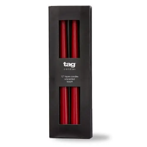 TAG Color Studio Traditional Taper Unscented Candle Set Of 4 - Red