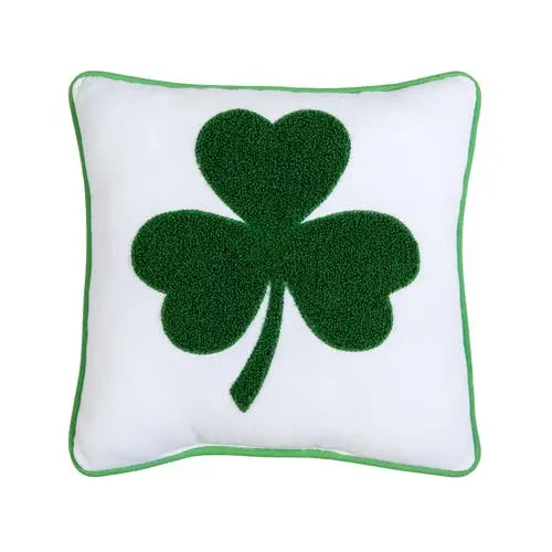 C&F HOME 3 Leaf Clover St. Patrick's Day Hooked Mini Accent Pillow 10" X 10 - Green