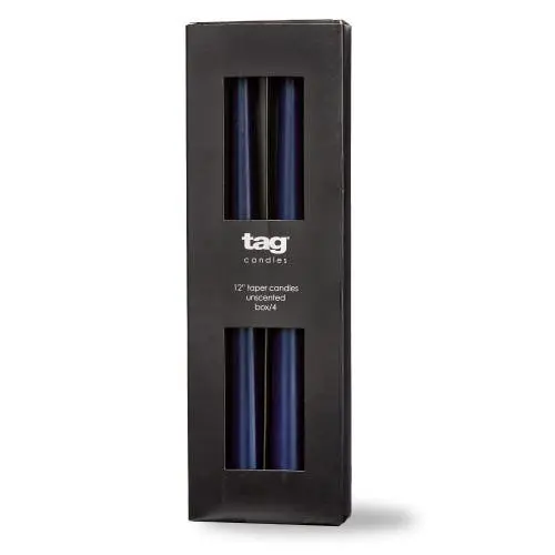 TAG Navy Taper Candles Set Of 4 Unscented Smokeless Paraffin - Blue
