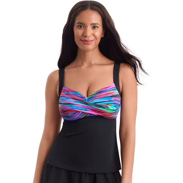 SHAPESOLVER SPORT Twist Bra Chlorine Resistant Tankini Swimsuit Top - Tidal Wave
