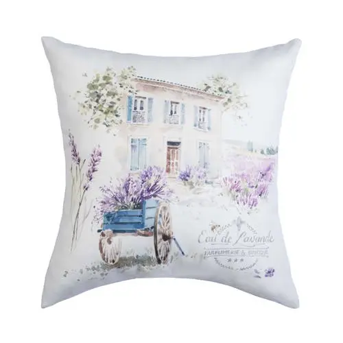 C&F HOME Lavender Wagon Field Village Print Indoor/outdoor Accent Throw Pillow 18" X 18 - Purple