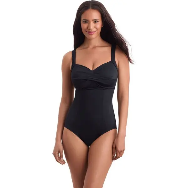 SHAPESOLVER SPORT Twist Bra Tank Chlorine Resistant One-piece Swimsuit - Black
