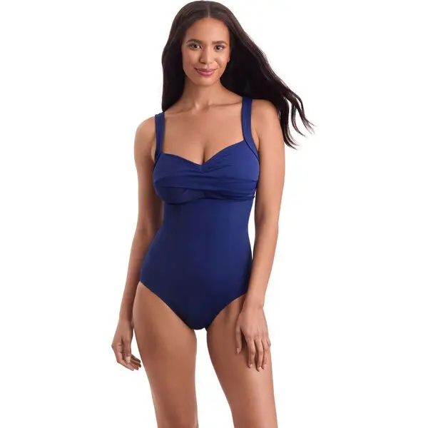 SHAPESOLVER SPORT Twist Bra Tank Chlorine Resistant One-piece Swimsuit - Navy