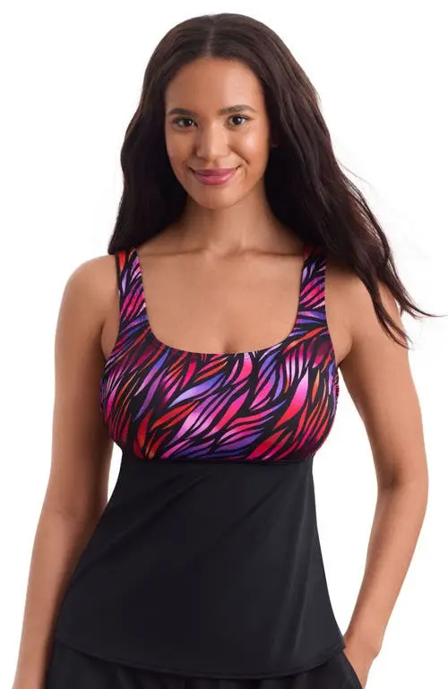 SHAPESOLVER SPORT Scoopneck Chlorine Resistant Tankini Swimsuit Top - Pink Glazed Skin
