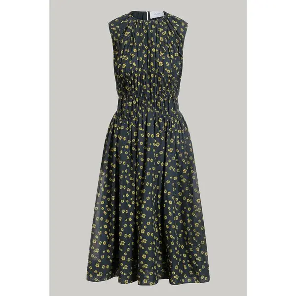 Merlette Villard Floral Print Midi Dress - Lemon Navy Floral Print