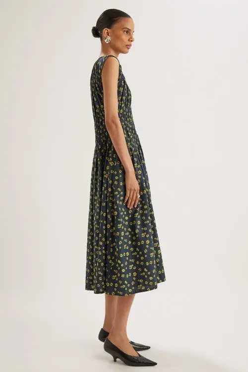 Merlette Villard Floral Print Midi Dress - Lemon Navy Floral Print