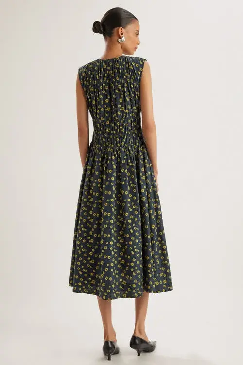 Merlette Villard Floral Print Midi Dress - Lemon Navy Floral Print
