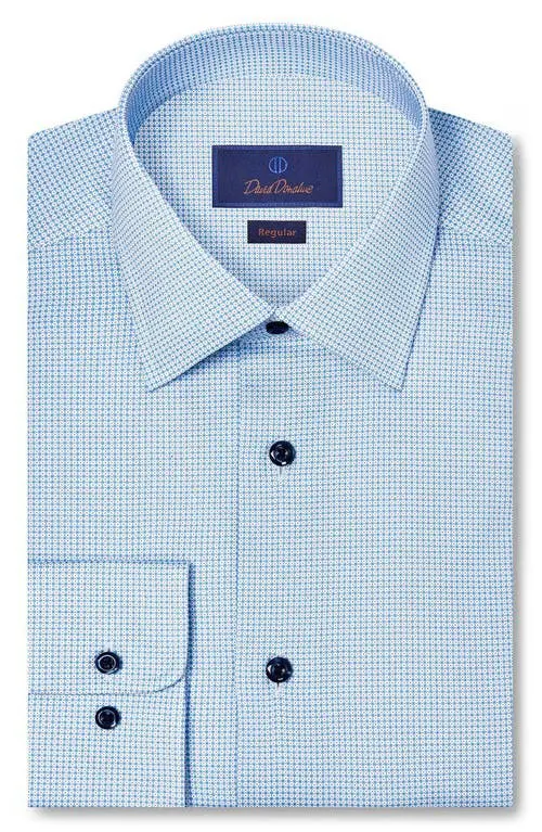 David Donahue Regular Fit Microprint Cotton Dress Shirt - Blue