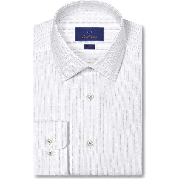 David Donahue Trim Fit Dobby Stripe Cotton Dress Shirt - White/charcoal