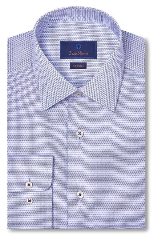 David Donahue Regular Fit Micropattern Cotton Dobby Dress Shirt - Purple