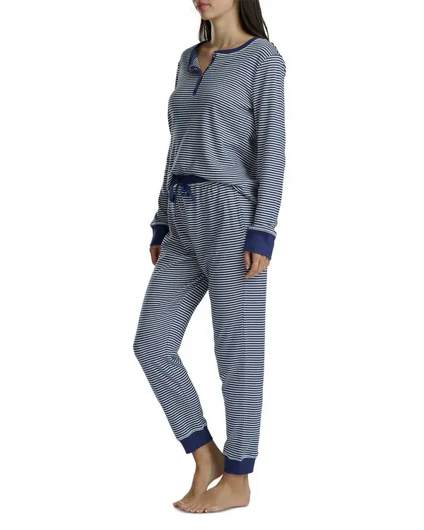 Splendid Henley Top And Joggers Pajama Set - Deep Cobalt Stripe