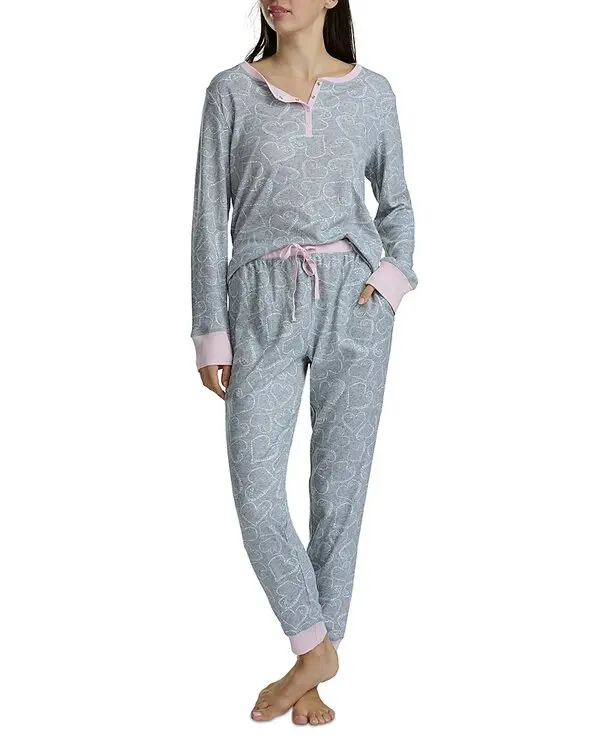 Splendid Henley Top And Joggers Pajama Set - Heart Spots